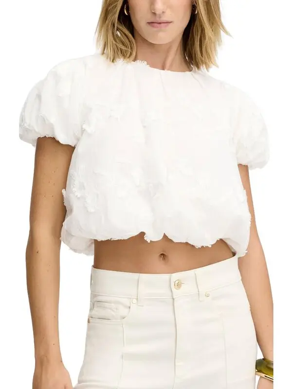 Sam Edelman Embroidered Floral Cotton Bubble Top - Bright White