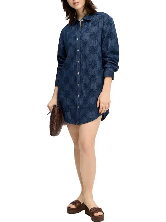 Sam Edelman Eyelet Embroidery Shirt Dress - Medium Wash