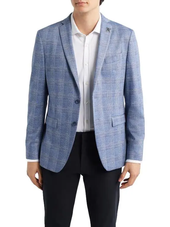 John Varvatos Varick Slim-fit Glen Check Knit Sport Coat - Light Blue