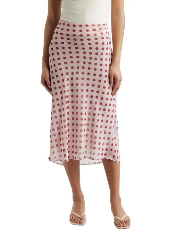 BELLA VENICE Polka Dot Chiffon Midi Skirt - Red And White Dot