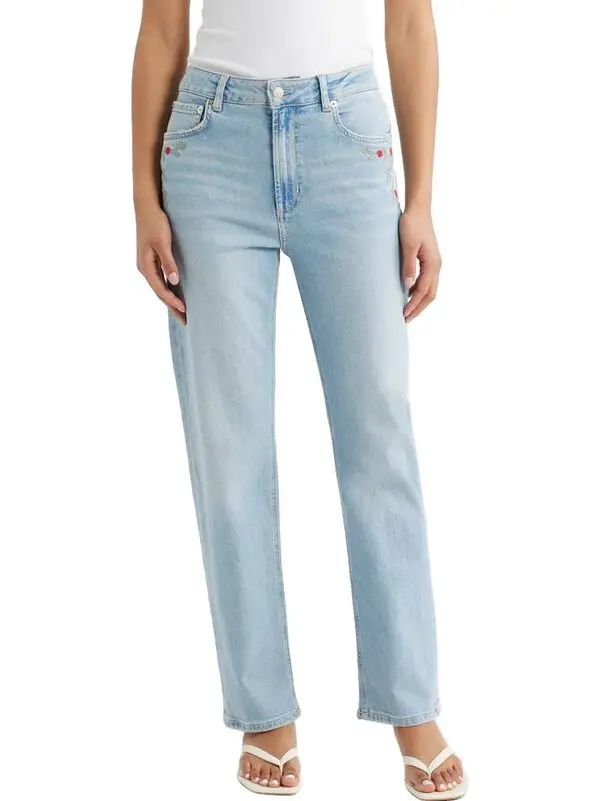 Rails Topanga Floral Embroidered High-waist Straight Leg Jeans - Dainty Rose