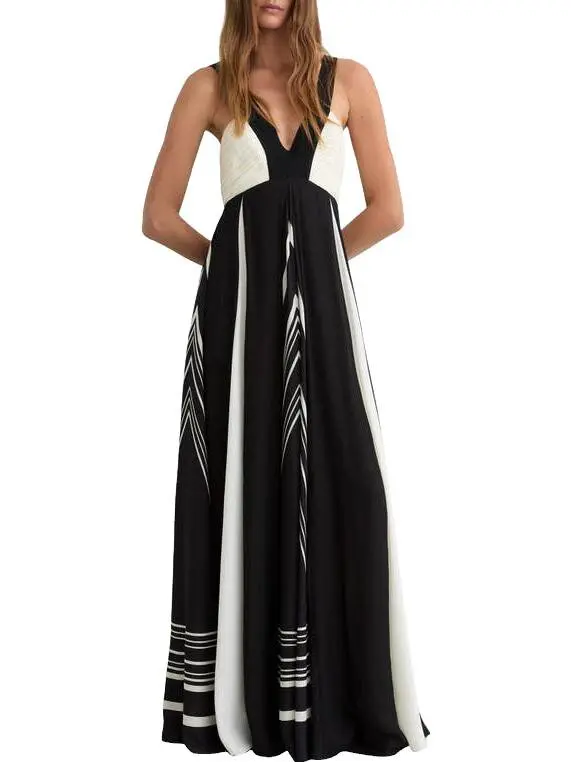 REISS Tallie Mixed Print Maxi Dress - Black/ivory