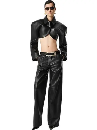 Revolve Agnes Leather Cropped Jacket - Black