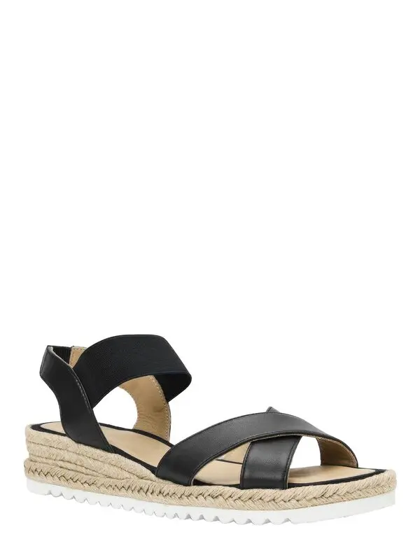 Aquatalia Almeria Weatherproof Espadrille Platform Wedge Sandal - Black Leather