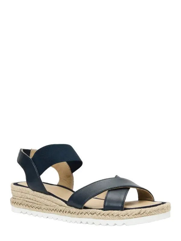 Aquatalia Almeria Weatherproof Espadrille Platform Wedge Sandal - Navy Leather