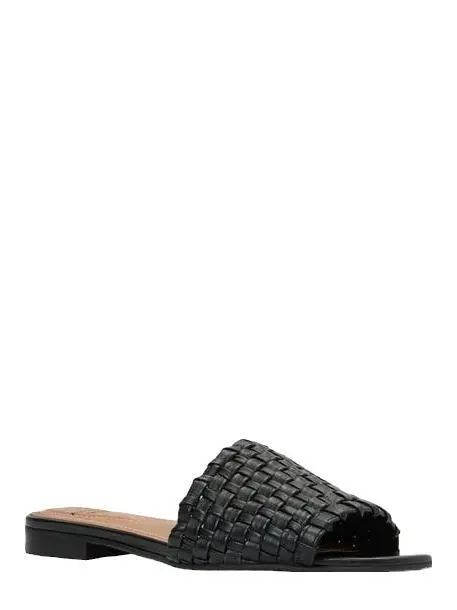 Aquatalia Brunello Weatherproof Leather Slide Sandal - Black Woven