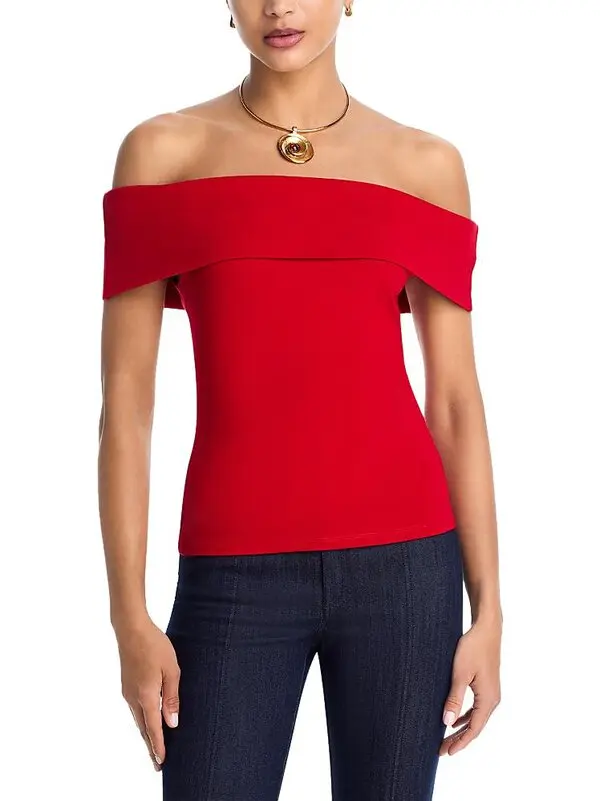 Aqua Ponte Off-the-shoulder Top - Red