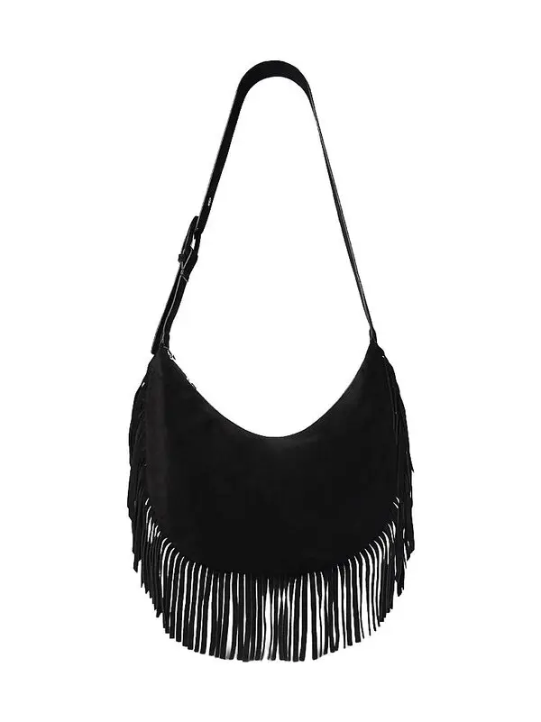 Whistles Sia Suede Fringe Shoulder Bag - Black