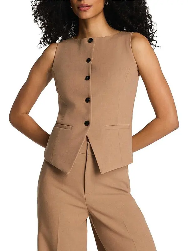 Spanx Wellsuited Tailored Button-down Vest - Heather Camel