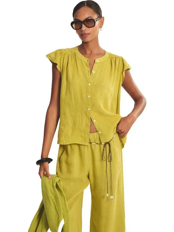 Velvet By Graham & Spencer Janey Linen Top - Yellow