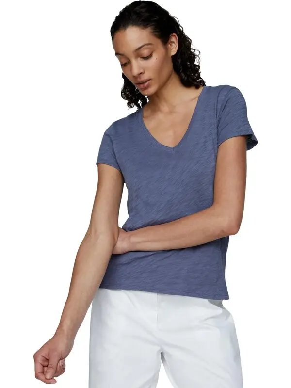 ATM Anthony Thomas Melillo Slub Jersey Schoolboy V-neck T-shirt - Dusk Blue