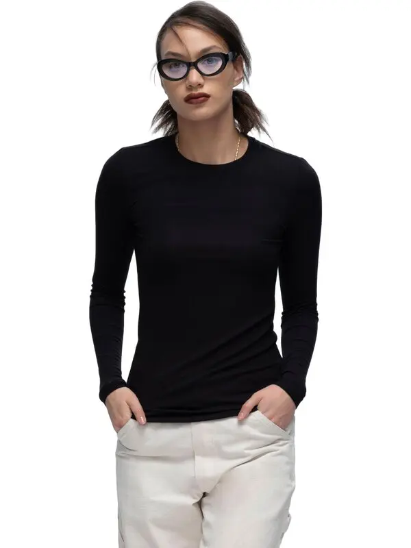 ATM Anthony Thomas Melillo Modal Rib Long Sleeve Crew Top - Black