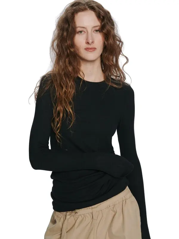 ATM Anthony Thomas Melillo Long Sleeve Crew Neck Top - Black