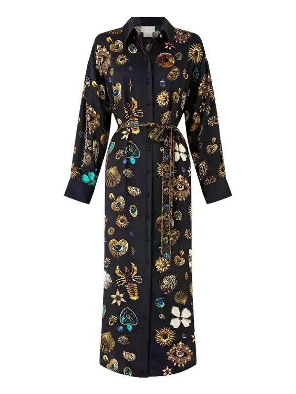 Camilla Button Detail Maxi Dress - Black