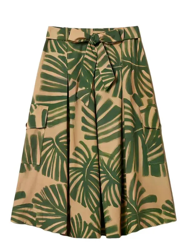 TWINSET Leaf-print Midi Skirt - Neutrals
