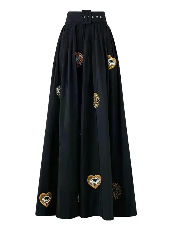 Camilla Belted Taffeta Skirt - Black