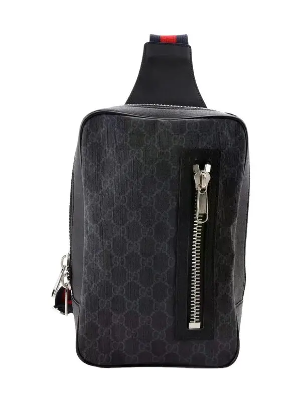 Gucci Soft Zip Sling Bag Gg Coated Canvas - Black