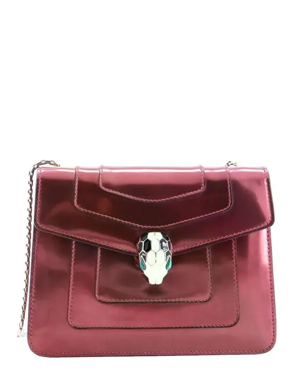 BVLGARI Serpenti Forever Metallic Leather Small Shoulder Bag - Red