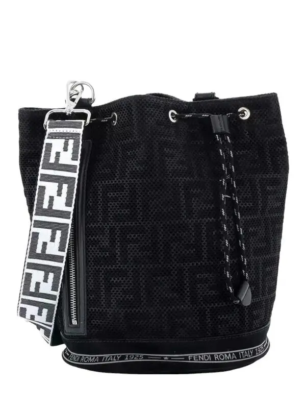 Fendi Mon Tresor Holdall Zucca Canvas Small Bucket Bag - Black