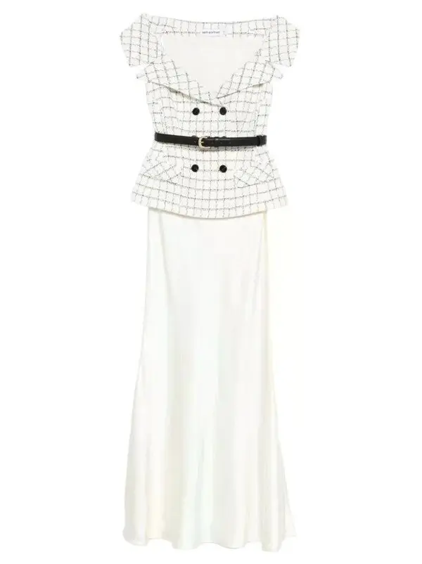 SELF-PORTRAIT Button Belted Maxi Dress - Neutrals