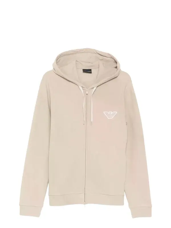 Emporio Armani Logo-embroidered Hoodie - Neutrals