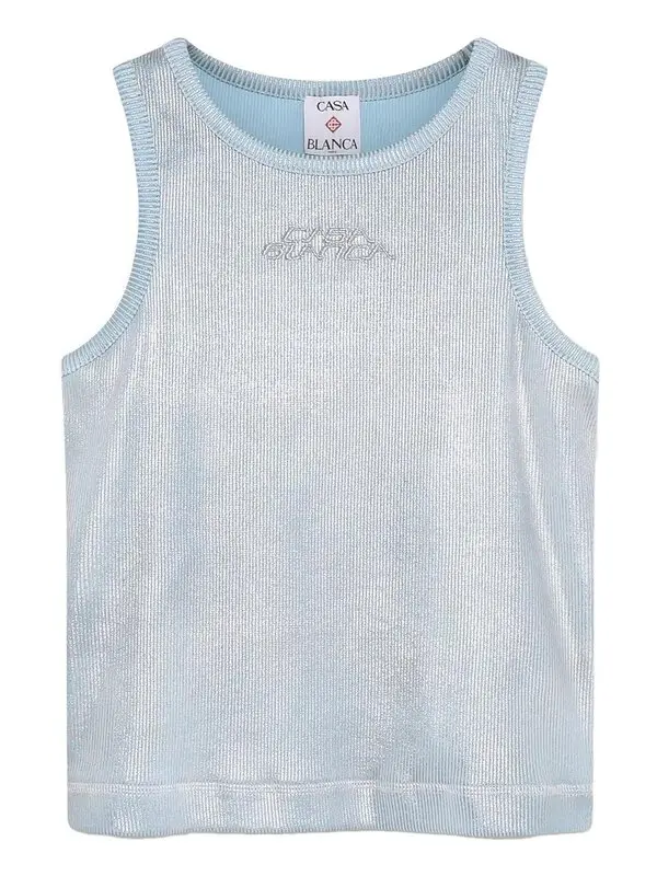 Casablanca Silver-plated Ribbed Tank Top - Blue