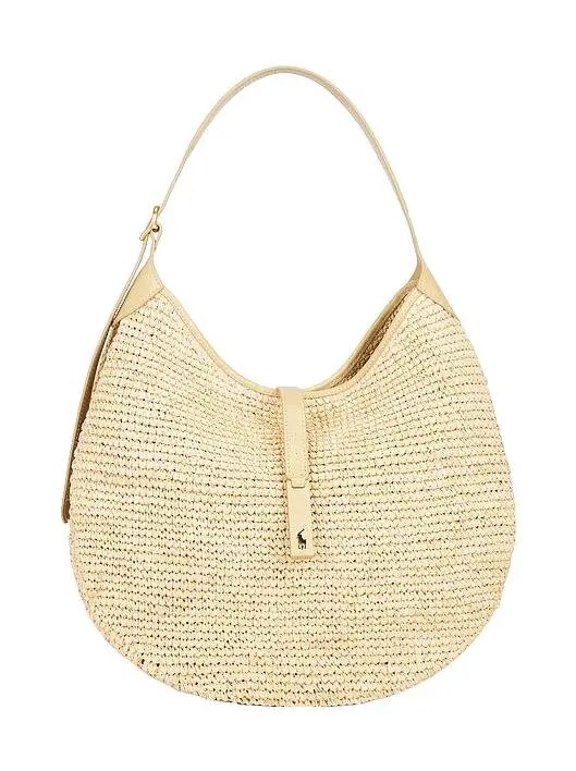 Polo Ralph Lauren Raffia Leather Medium Shoulder Bag - Natural & Cashmere
