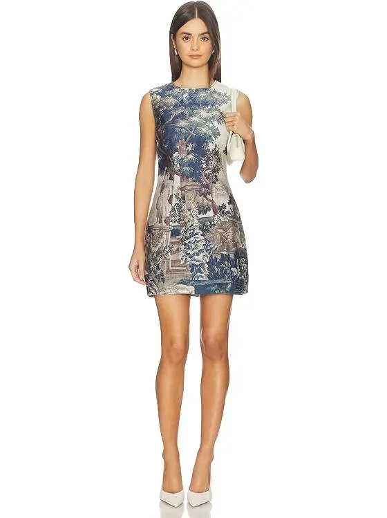 Courtney Zheng Denim Mini Dress - Tapestry Print