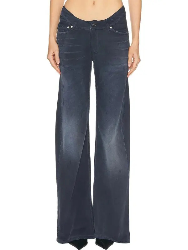 Balenciaga Curved Waist Wide Leg Jeans - Navy & Dirty Dark Blue
