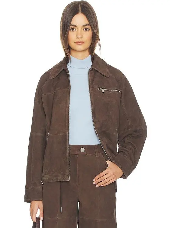 ALIGNE Alex Suede Bomber Jacket - Chocolate