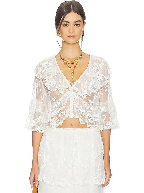 LoveShackFancy Vessia Lace Top - Ivory