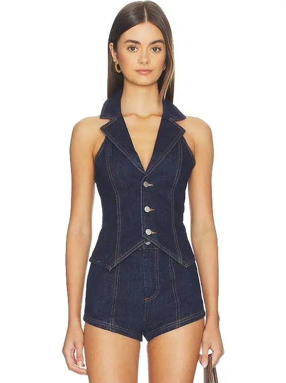 MORE TO COME Eleshia Denim Vest - Blue Denim