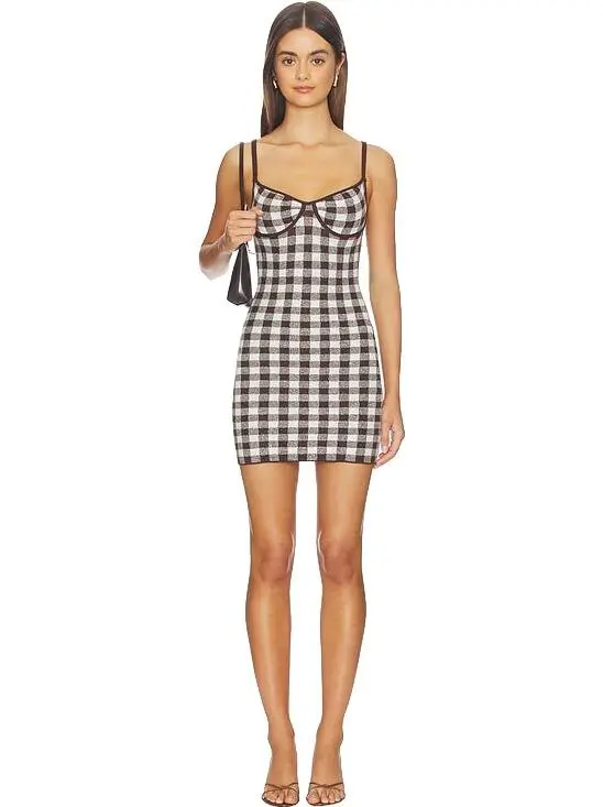 Majorelle Aubreigh Knit Mini Dress - Brown & White Gingham