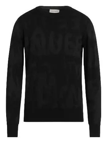 Alexander McQueen Sweater In Wool Blend With Jacquard Knit And Logo Print - Black