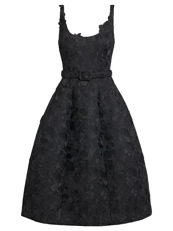 Oscar De La Renta Floral-appliquéd Guipure Lace Midi Dress - Black