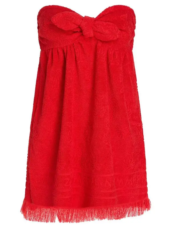 Zimmermann Strapless Knotted Cotton-terry Jacquard Mini Dress - Red