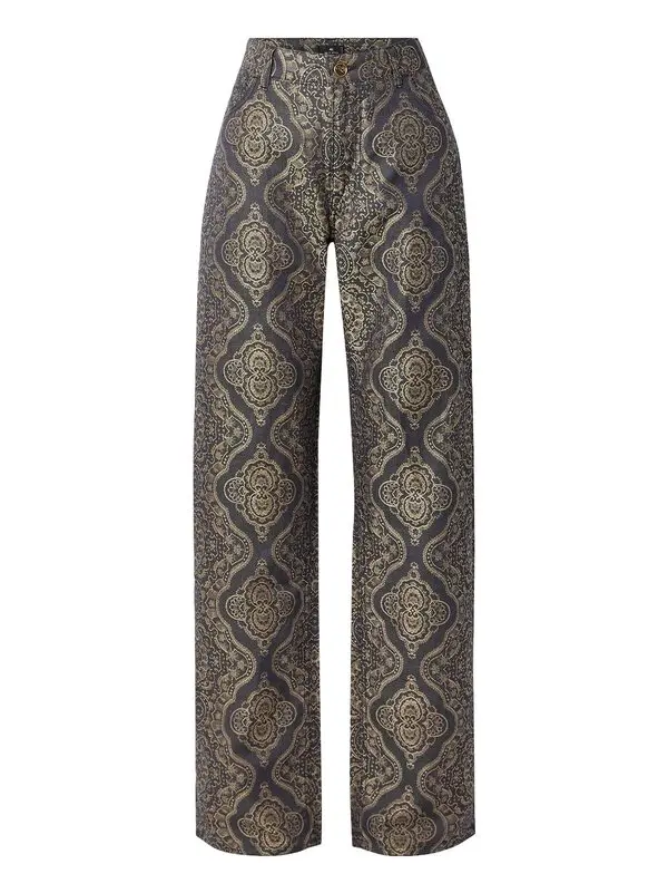 Etro Metallic Brocade Straight-leg Pants - Charcoal