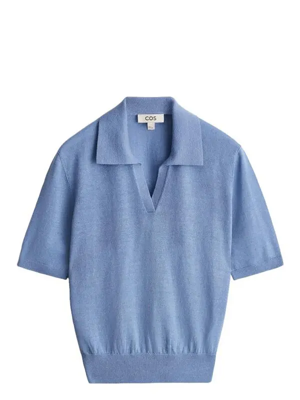 Cos Knitted Linen-merino Polo Shirt - Blue
