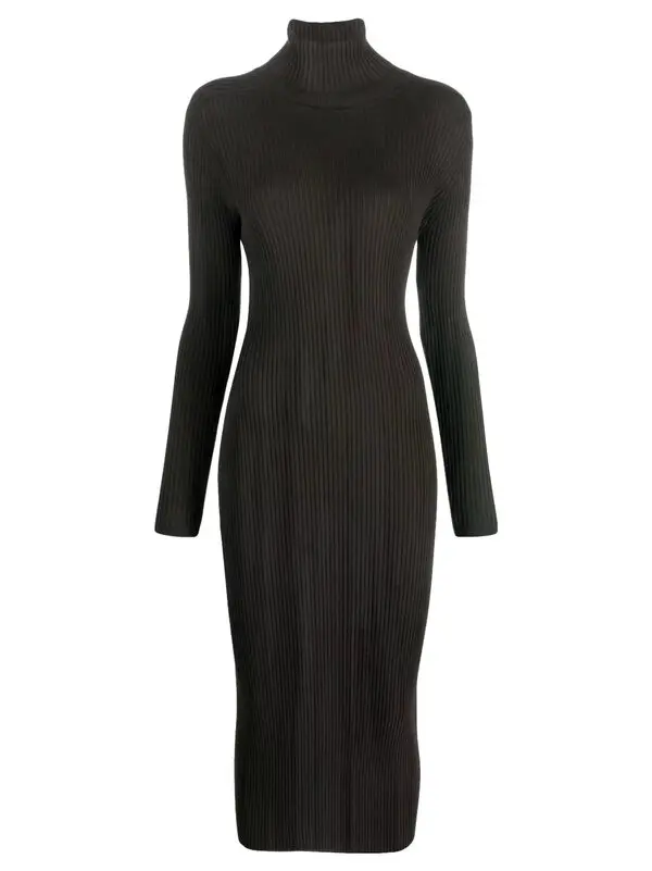 P.a.r.o.s.h Ribbed-knit Roll-neck Midi Dress - Brown