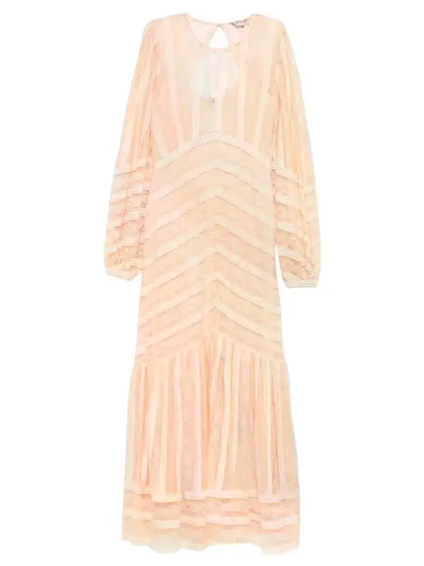 TWINSET Lace Striped Long Sleeve Maxi Dress - Pink