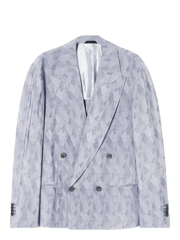 Giorgio Armani Viscose And Silk Jacquard Double-breasted Jacket - Grey
