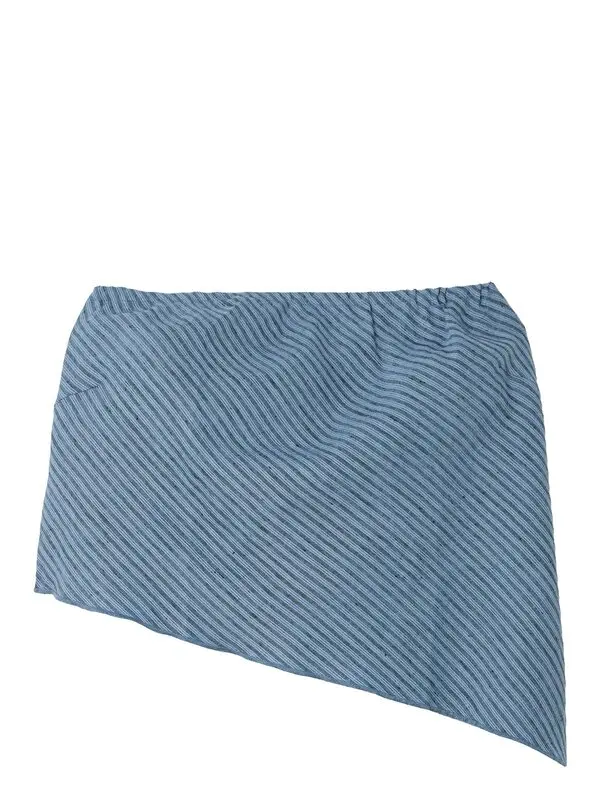 DEIJI STUDIOS Line Strapless Asymmetric Striped Organic Linen Top - Blue