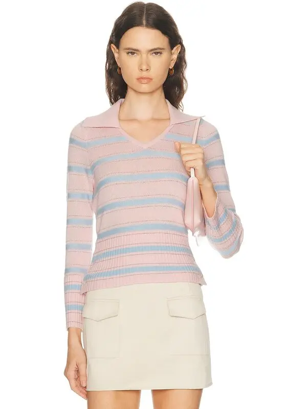 Guest In Residence Port Polo Sweater - Powder Pink Combo