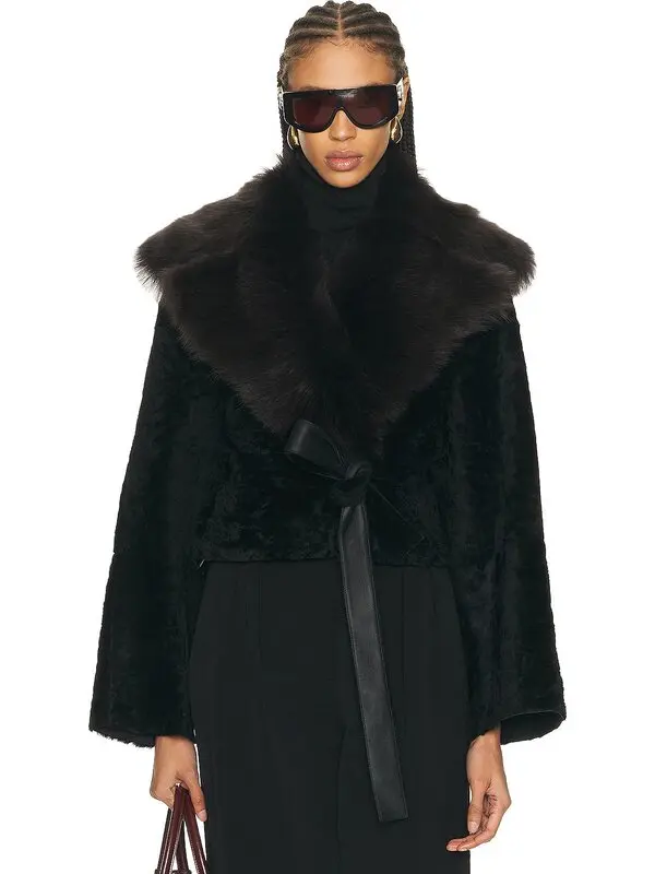 Nour Hammour Renata Fur-collar Leather Coat - Noir Boheme