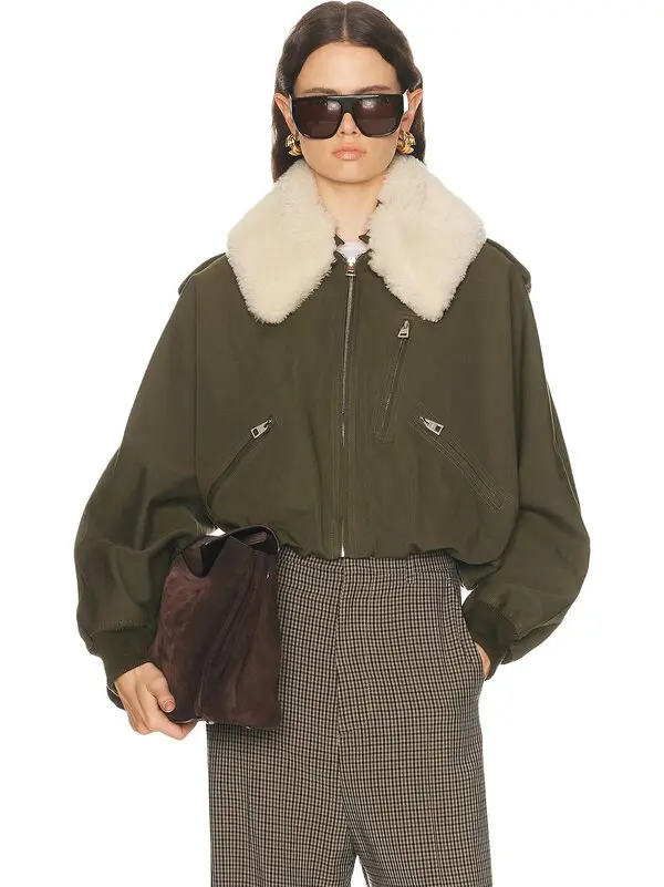 Givenchy Shearling Collar Bomber Jacket - Khaki