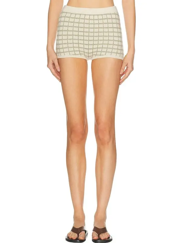 THE ELDER STATESMAN Ida Checkered Tap Short - Moss Check