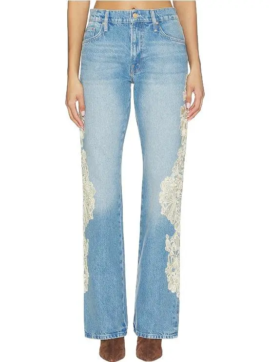 MOTHER The Chomp Heel Jeans With Floral Lace Detail - Blue