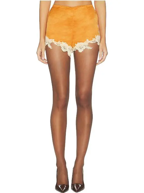 KIM SHUI Lace Trimmed Satin Shorts - Orange