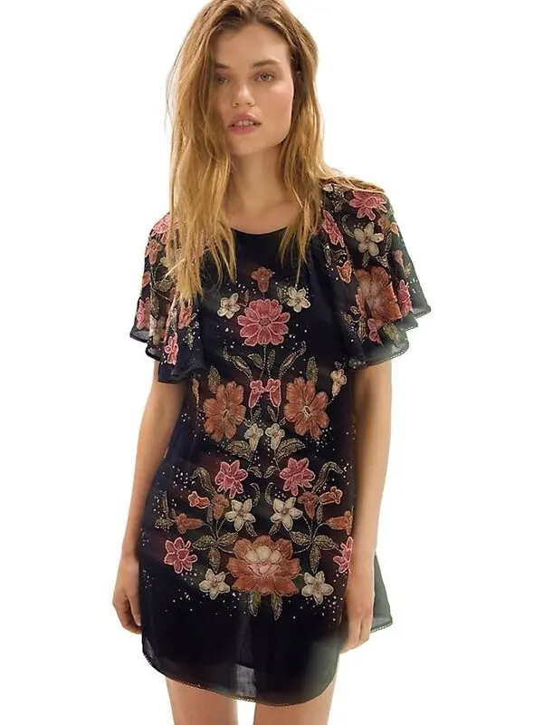 Free People Tropics Beaded Mini Dress - Black Combo