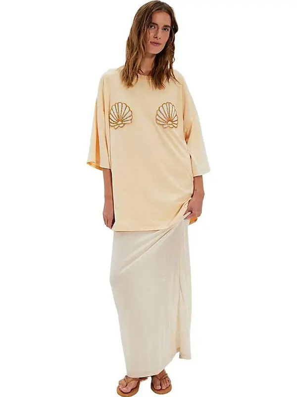 SABBI Seashell Embellished Oversized Tee - Yellow